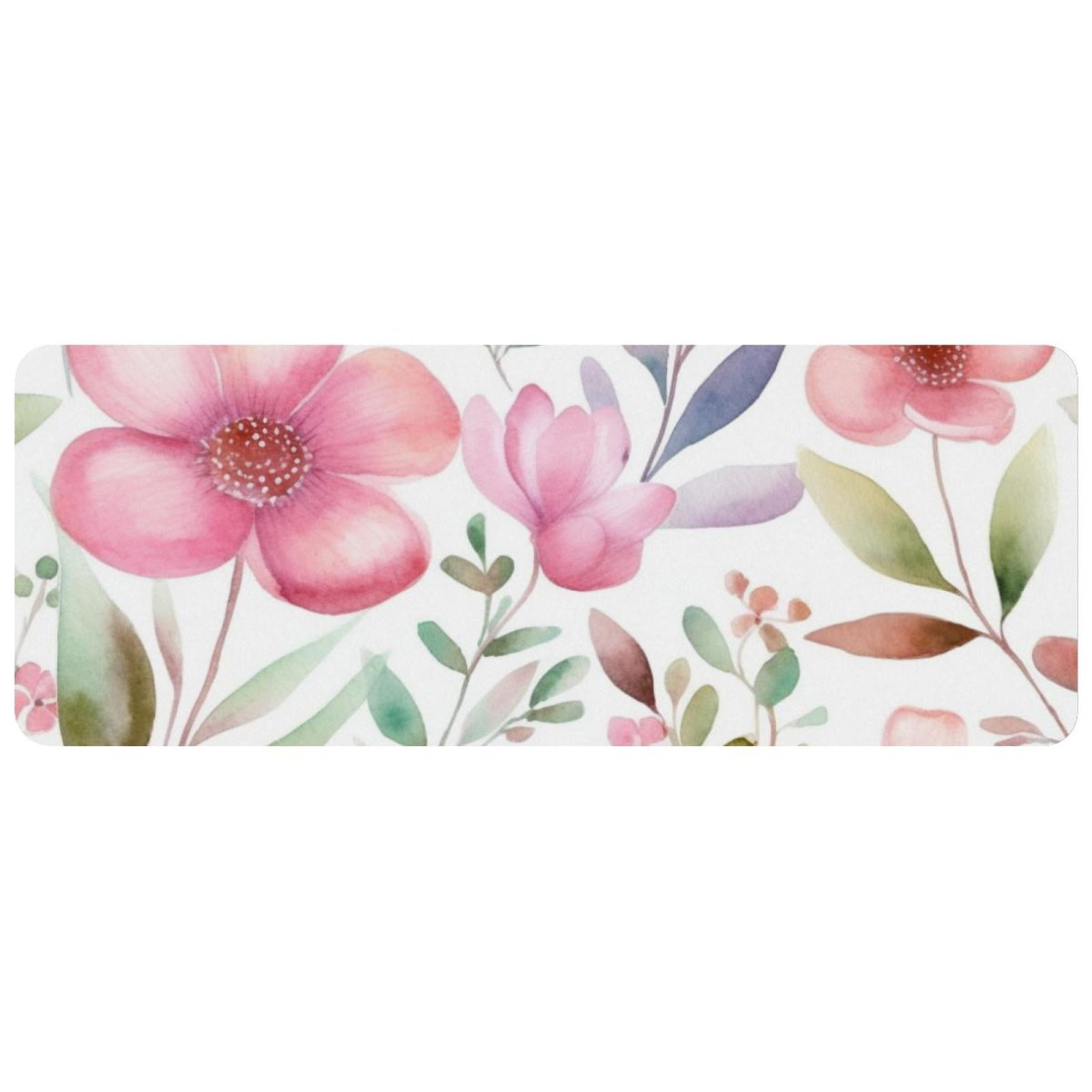 Pink Flowers with Leaves Mouse Pad, Personality Design Rubber Base for ...
