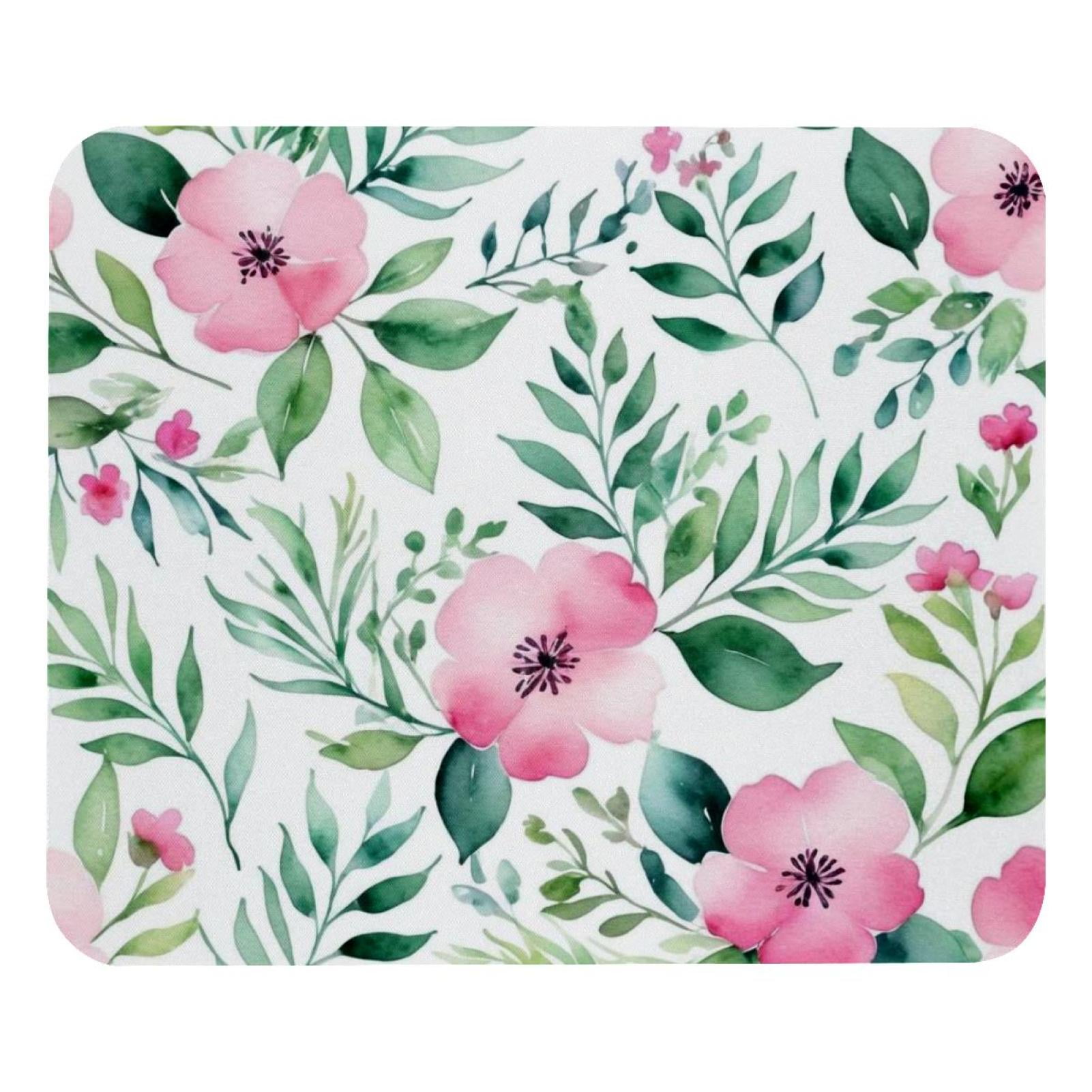 Pink Flowers with Leaves Mouse Pad, Personality Design Rubber Base for ...