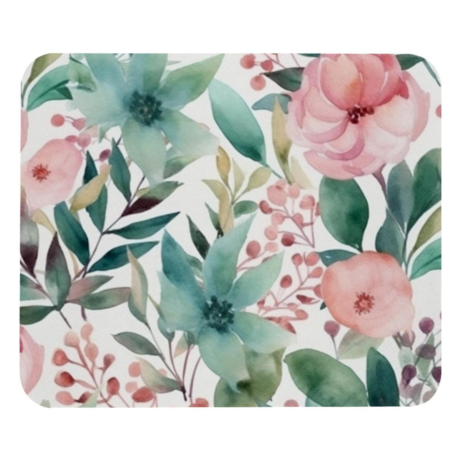 Pink Flowers with Leaves Mouse Pad, Personality Design Rubber Base for ...