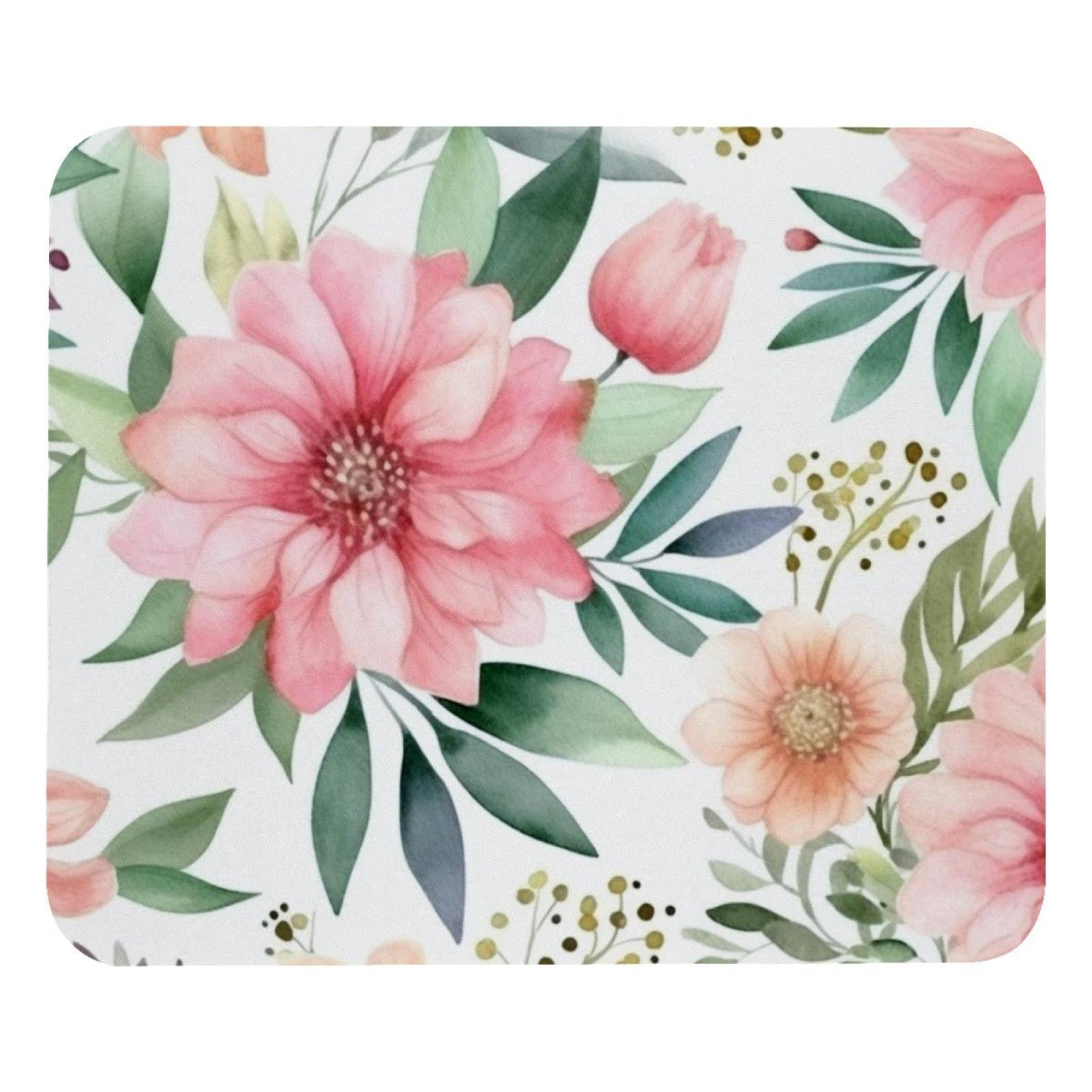 Pink Flowers with Leaves Mouse Pad, Personality Design Rubber Base for ...