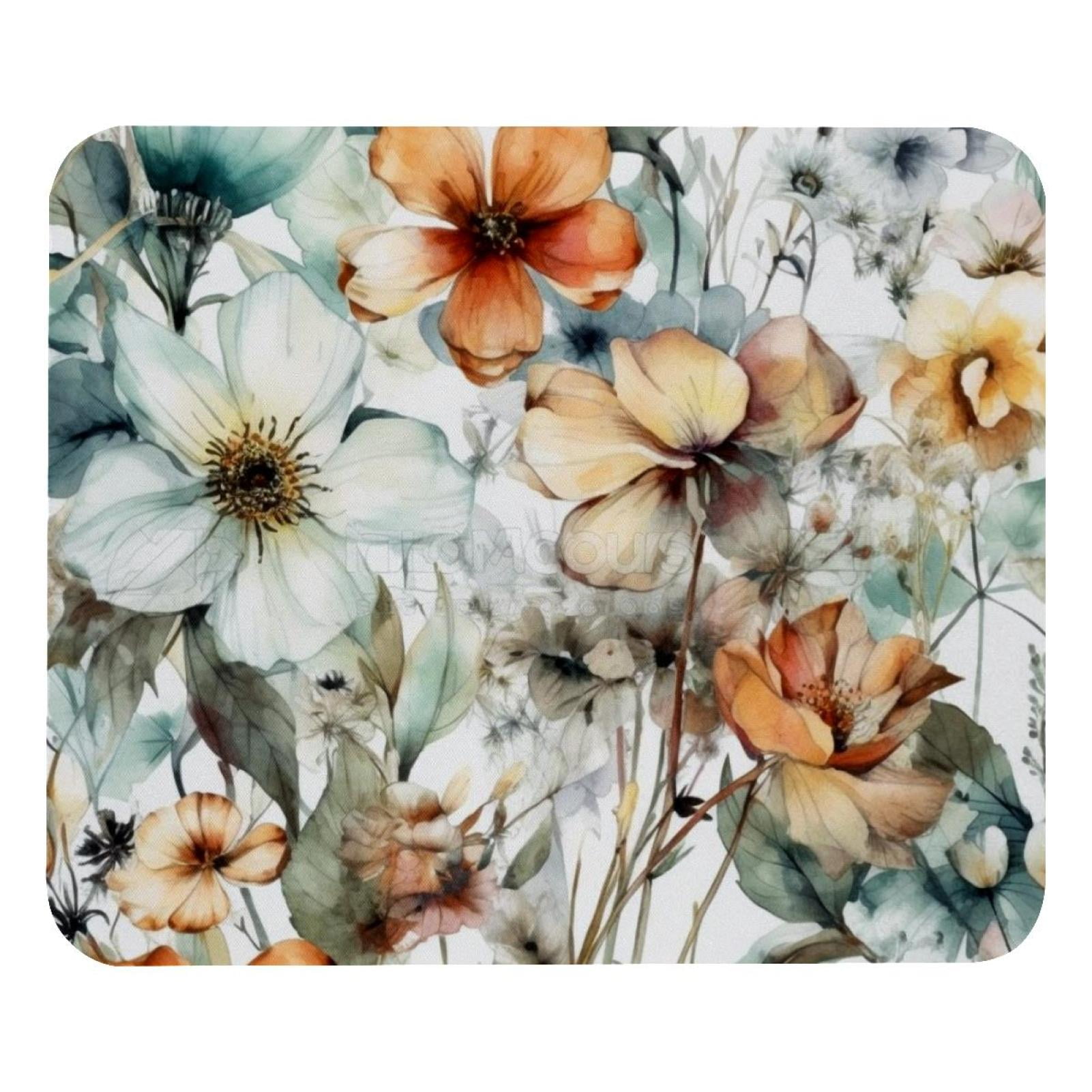 Pink Flowers with Leaves Mouse Pad, Personality Design Rubber Base for ...