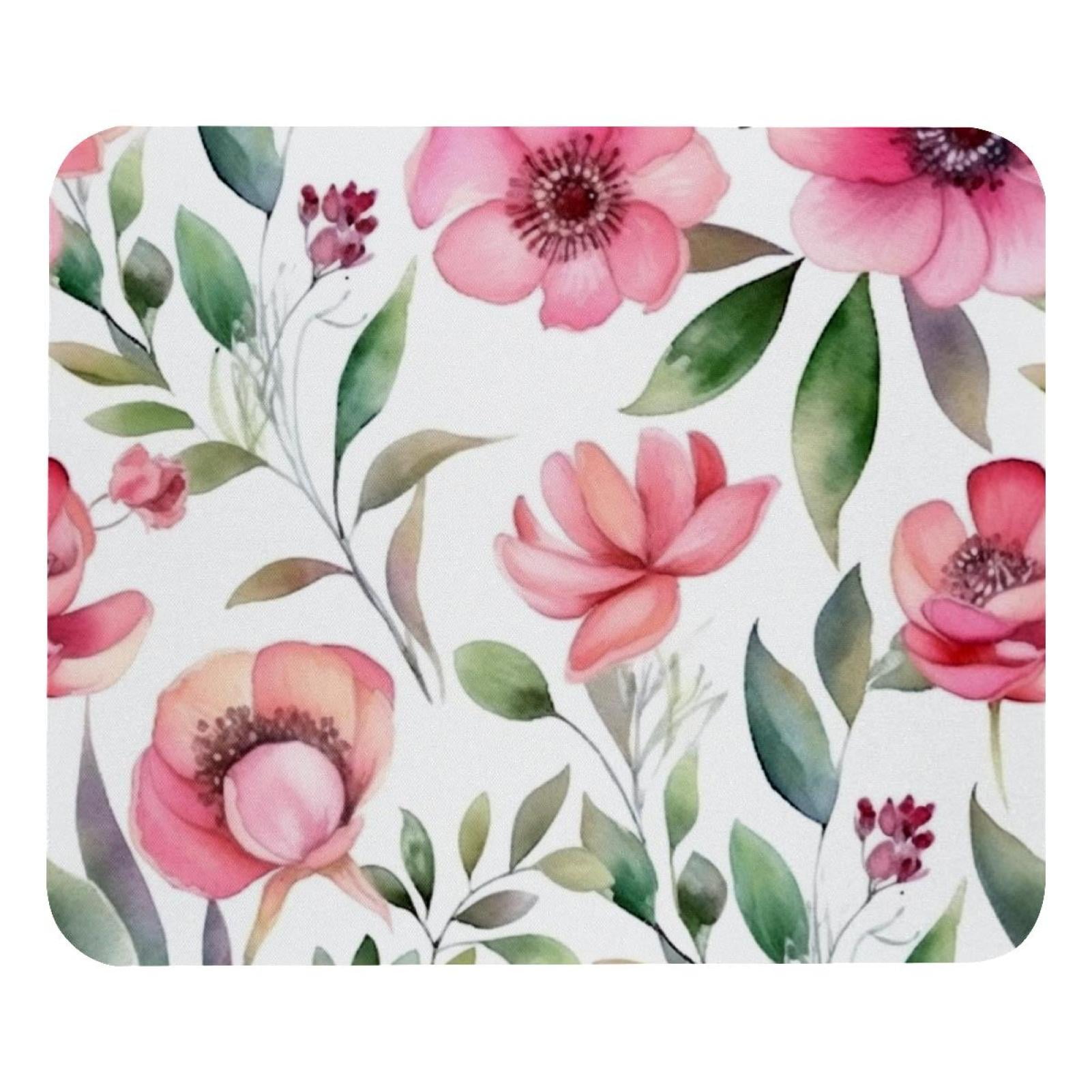 Pink Flowers with Leaves Mouse Pad, Personality Design Rubber Base for ...