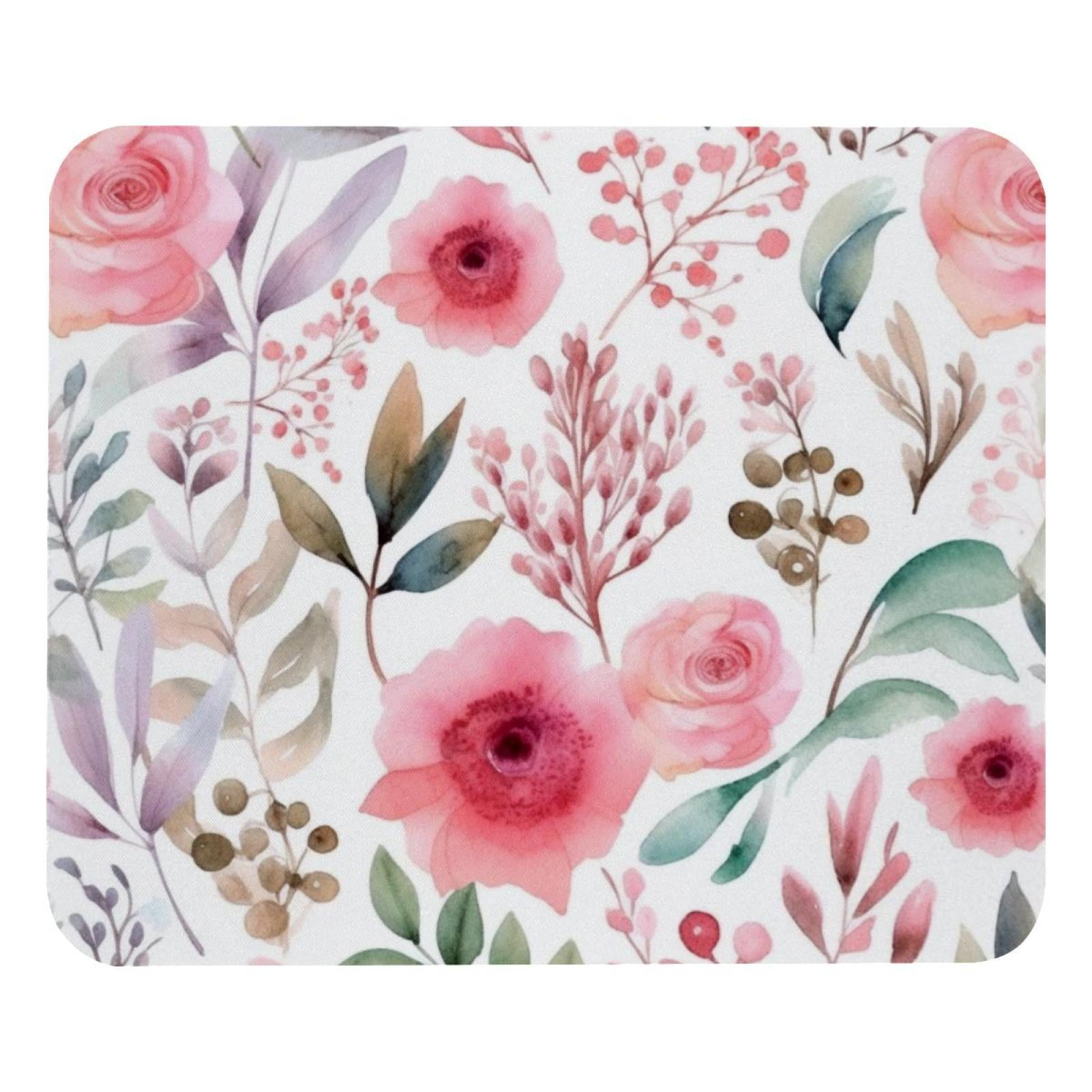 Pink Flowers with Leaves Mouse Pad, Personality Design Rubber Base for ...