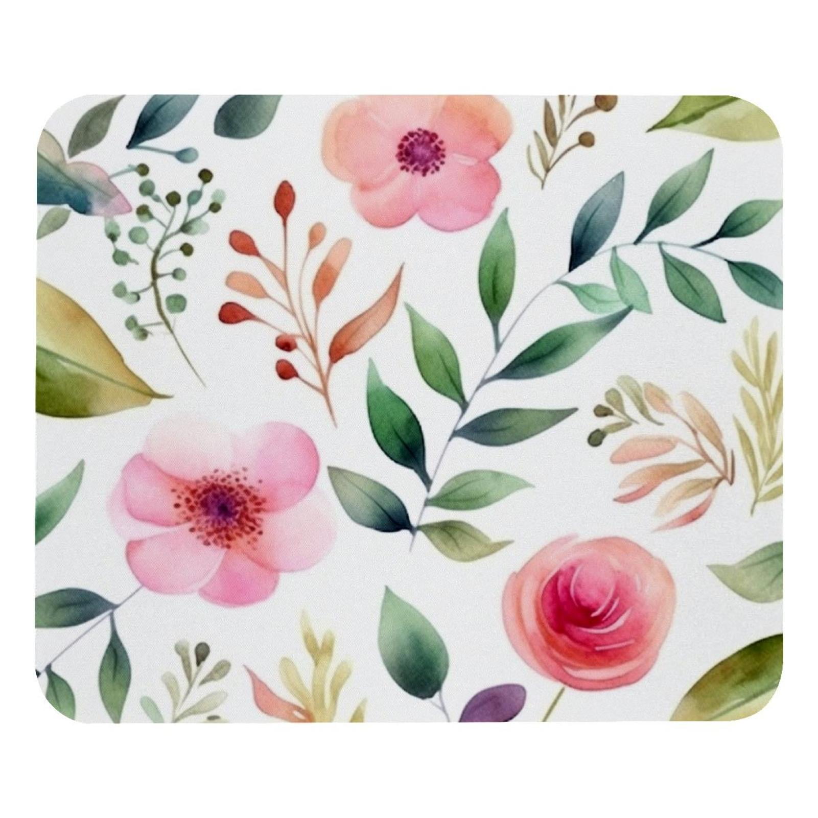 Pink Flowers with Leaves Mouse Pad, Smooth Mouse Mat, Computer Mouse ...