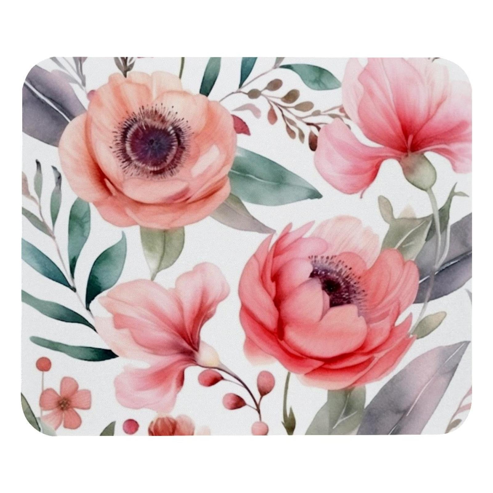 Pink Flowers with Leaves Mouse Pad , Soft Cute Computer Mouse Mat with ...