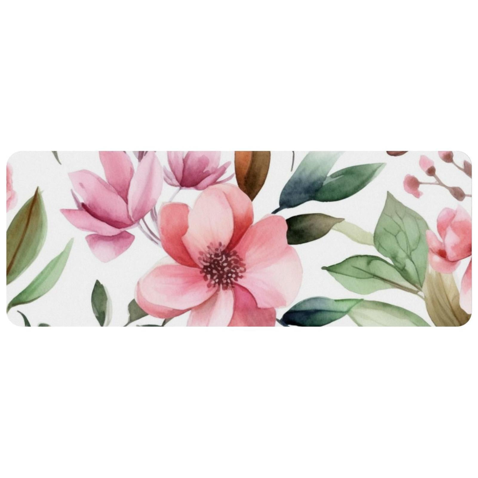 Pink Flowers with Leaves Mouse Pad for Wireless Mouse Home Office Desk ...