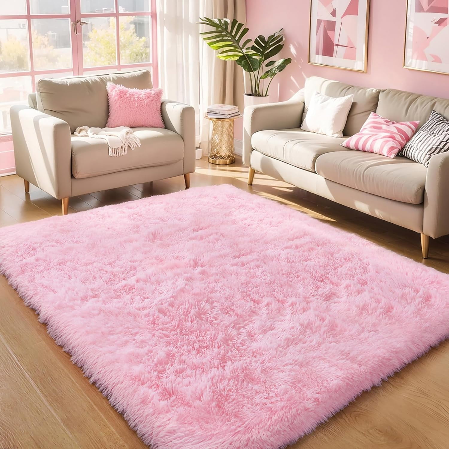 Pink Fluffy 4x6 Area Rugs for Bedroom Girls, Soft Washable Fuzzy Furry ...