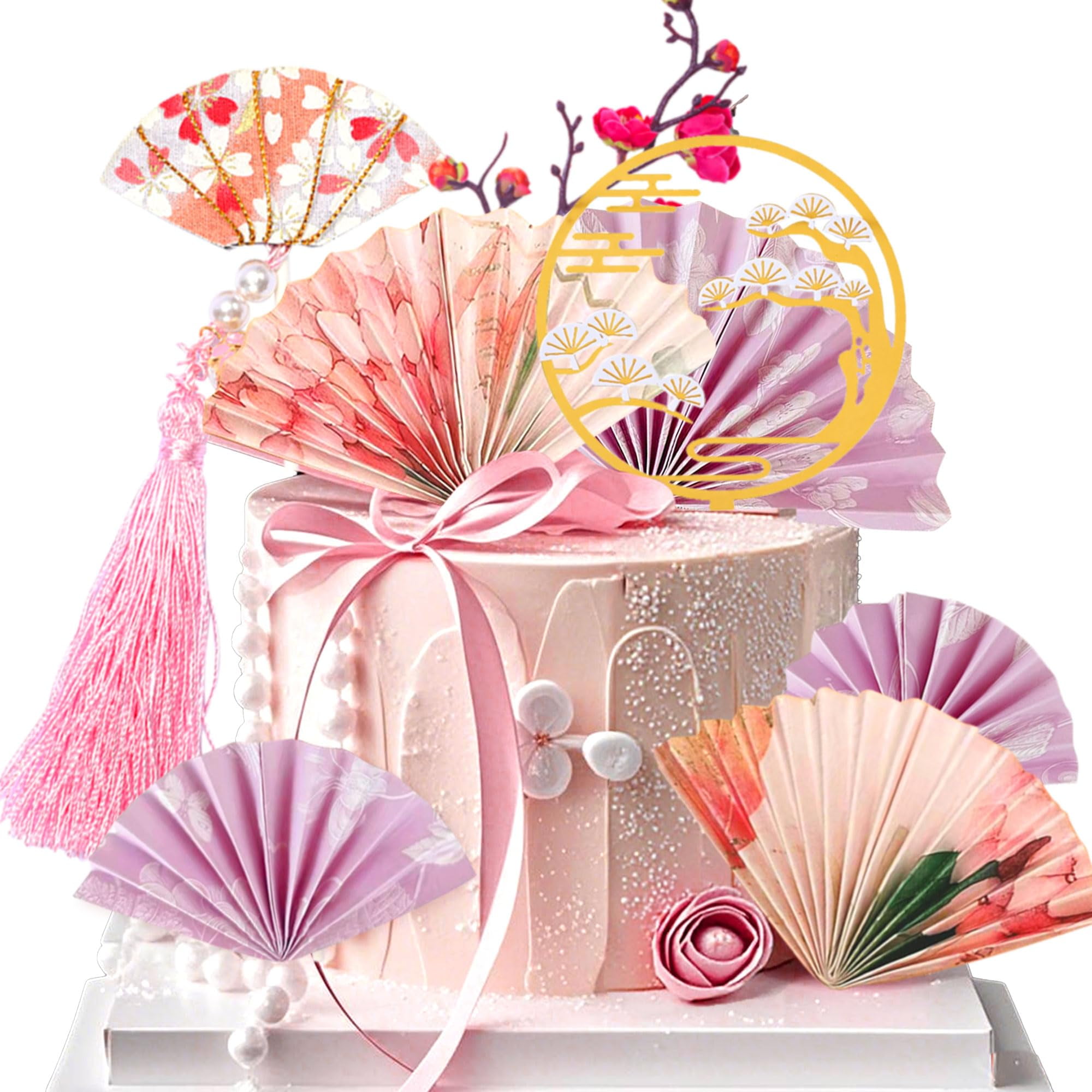 Pink Folding FansTRDN Cake Decorations Birthday Japanese Themed Party ...