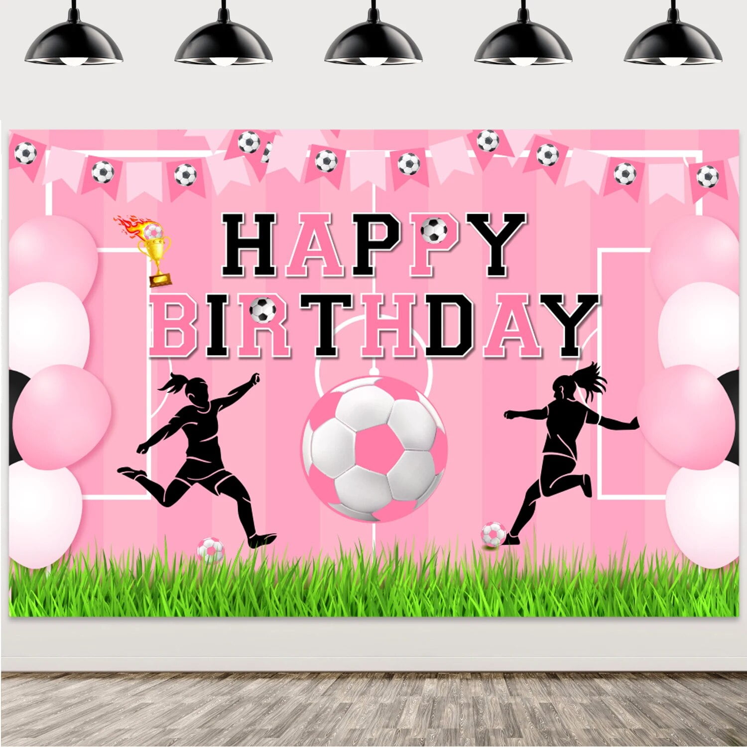 Pink Football Theme Birthday Backdrop for Girl Soccer Party Decorations ...