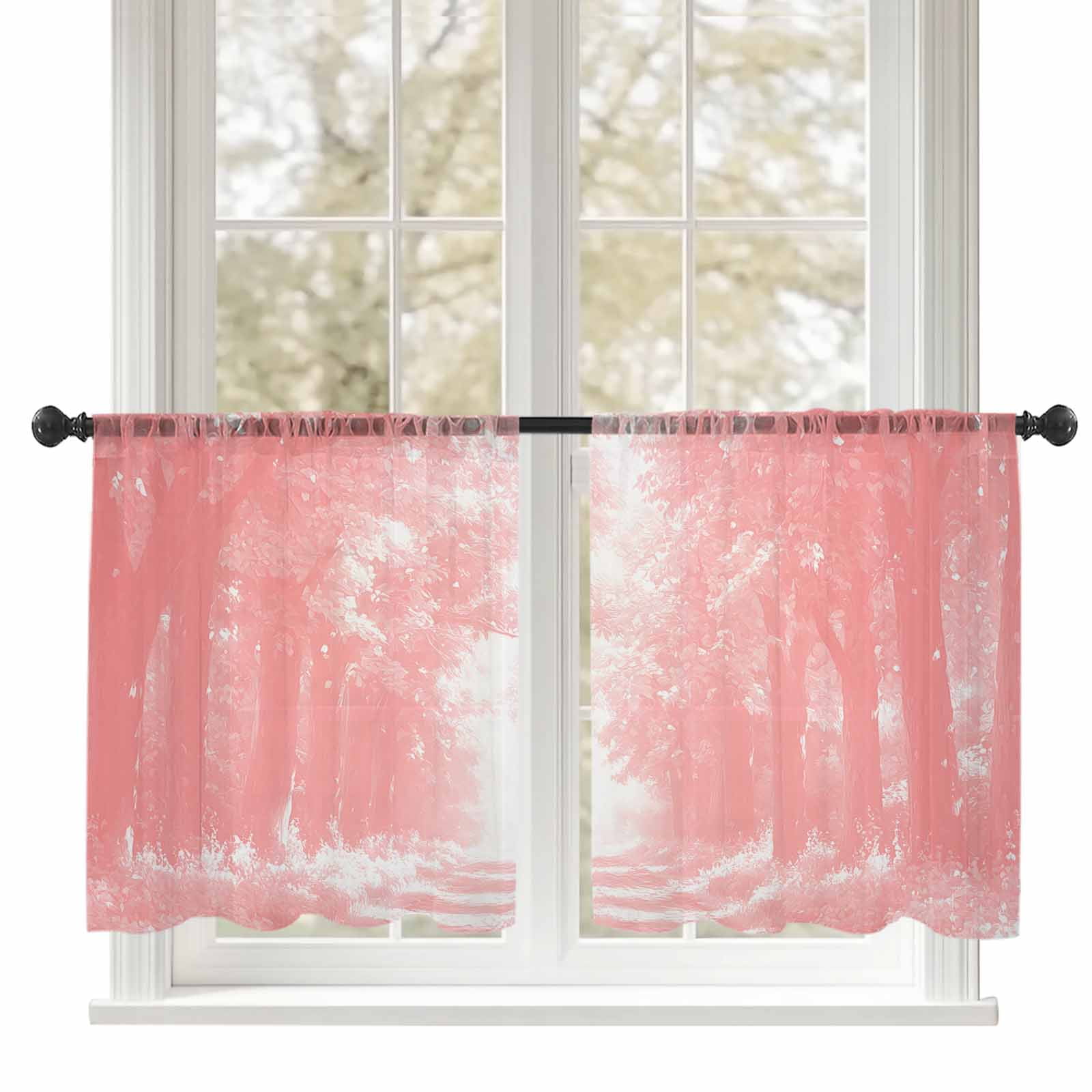 Pink Forest Sheer Curtains 54 inches Long, Countryside Woods Modern Art ...