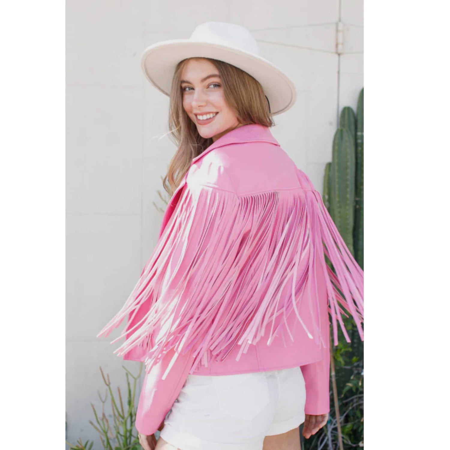 Pink Fringe Faux Leather Jacket - Walmart.com