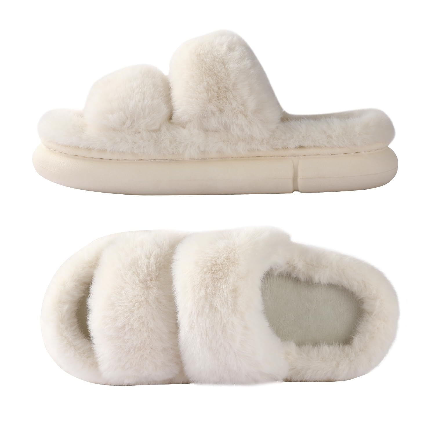 Pink Fuzzy Slippers for Women - Ultra-Soft Skin-friendly Dual-Strap ...