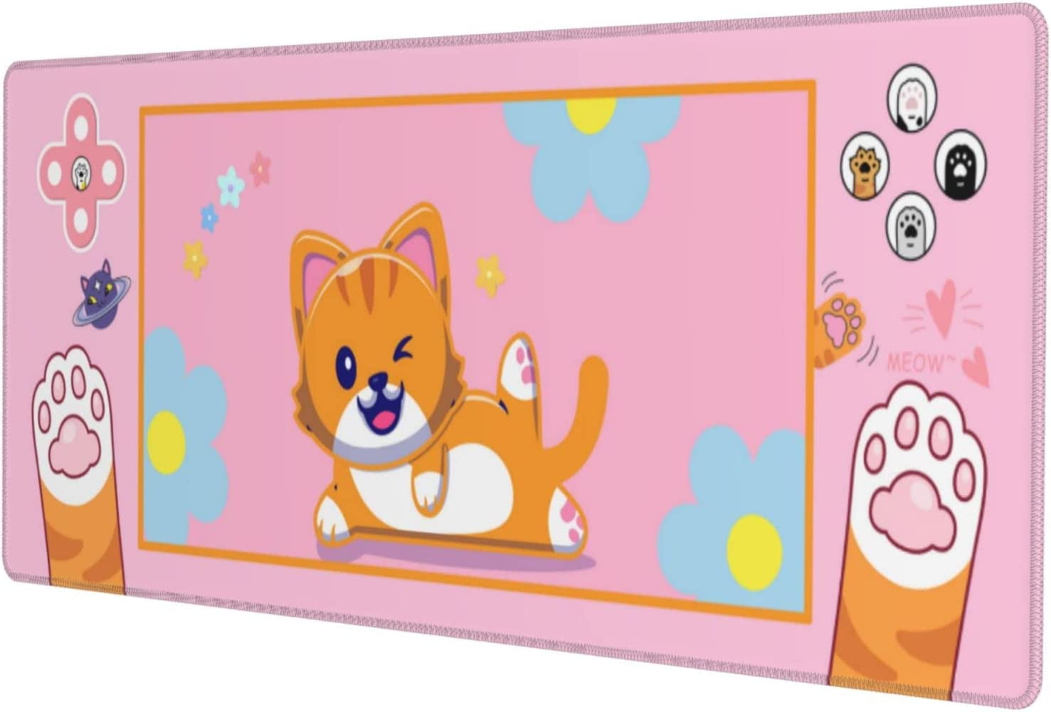 Pink Game Kawaii Cat Gaming Mouse Pad XL, Large Extended Mousepad Desk ...