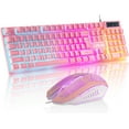 Pink Gaming Keyboard and Mouse Combo with LED, 104 Keys Wired Light Up ...