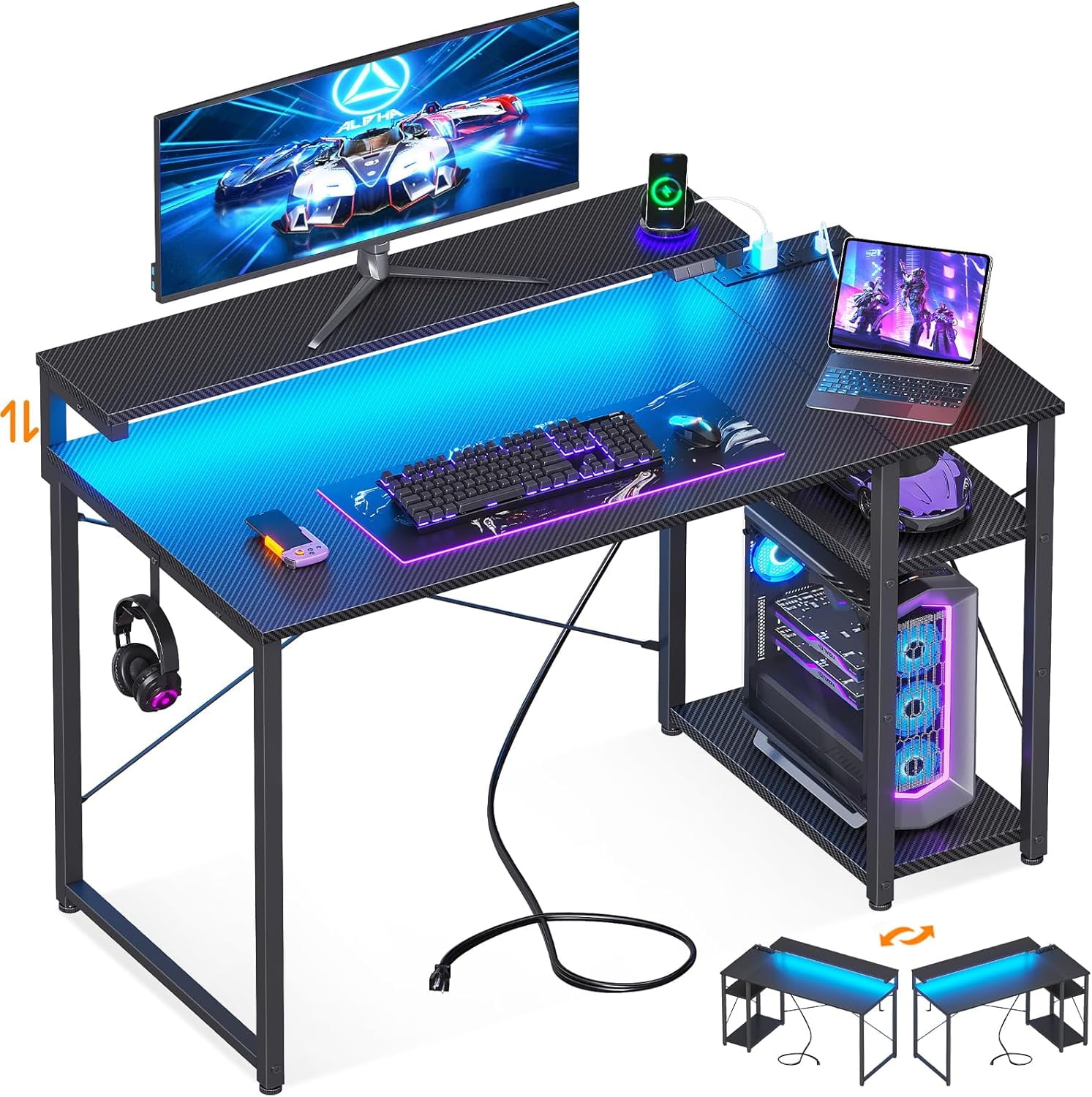 Pink Gaming with Led Lights & Power Outlet 47 Inch Gaming Computer with ...