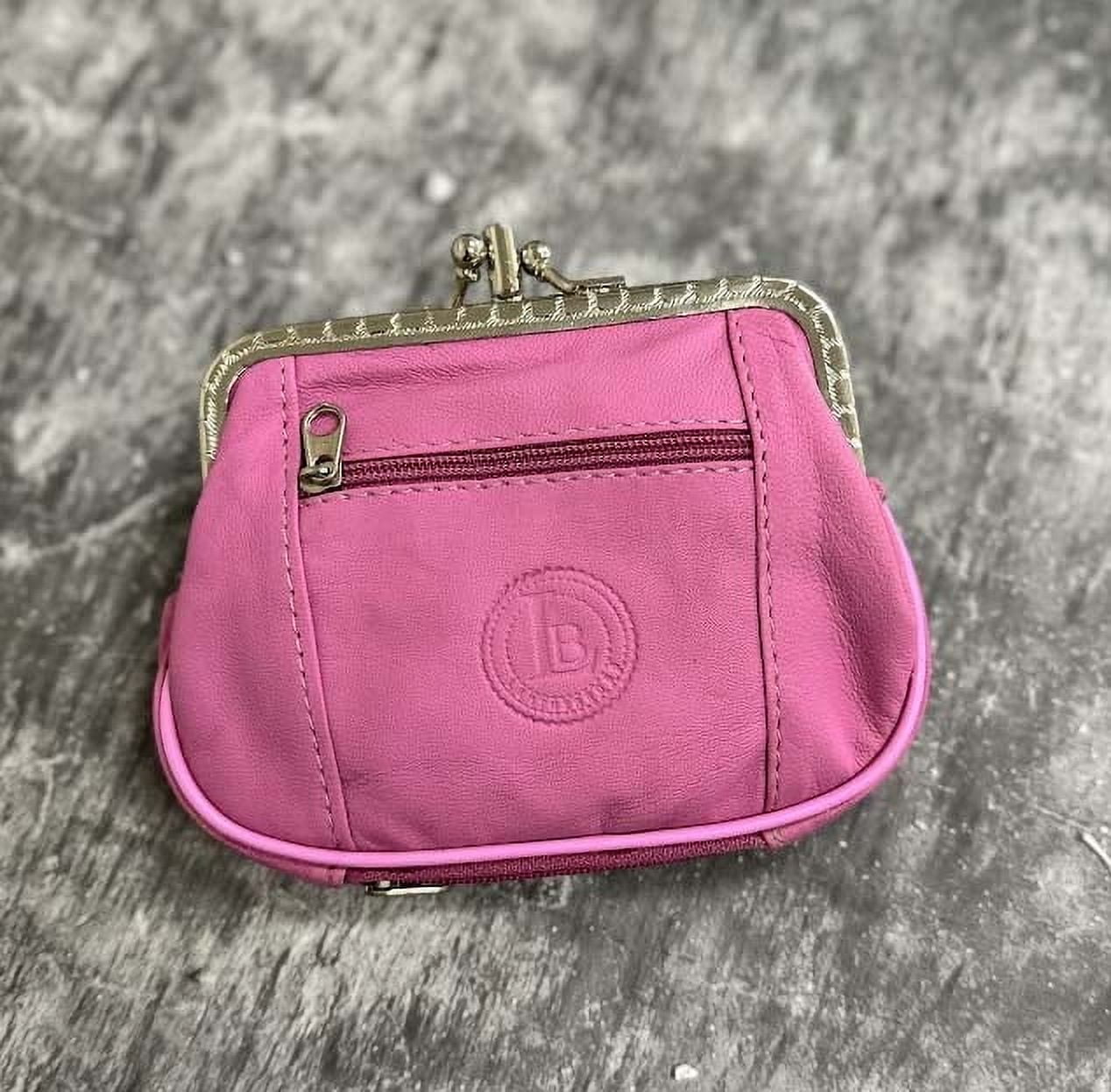 Pink Genuine Leather Woman Coin Purse Double Frame Change Wallet ...