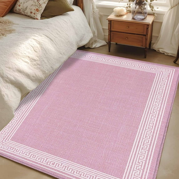 Pink Geometric 2.7x5 Area Rugs, White Greek Key Design Burlap Modern ...