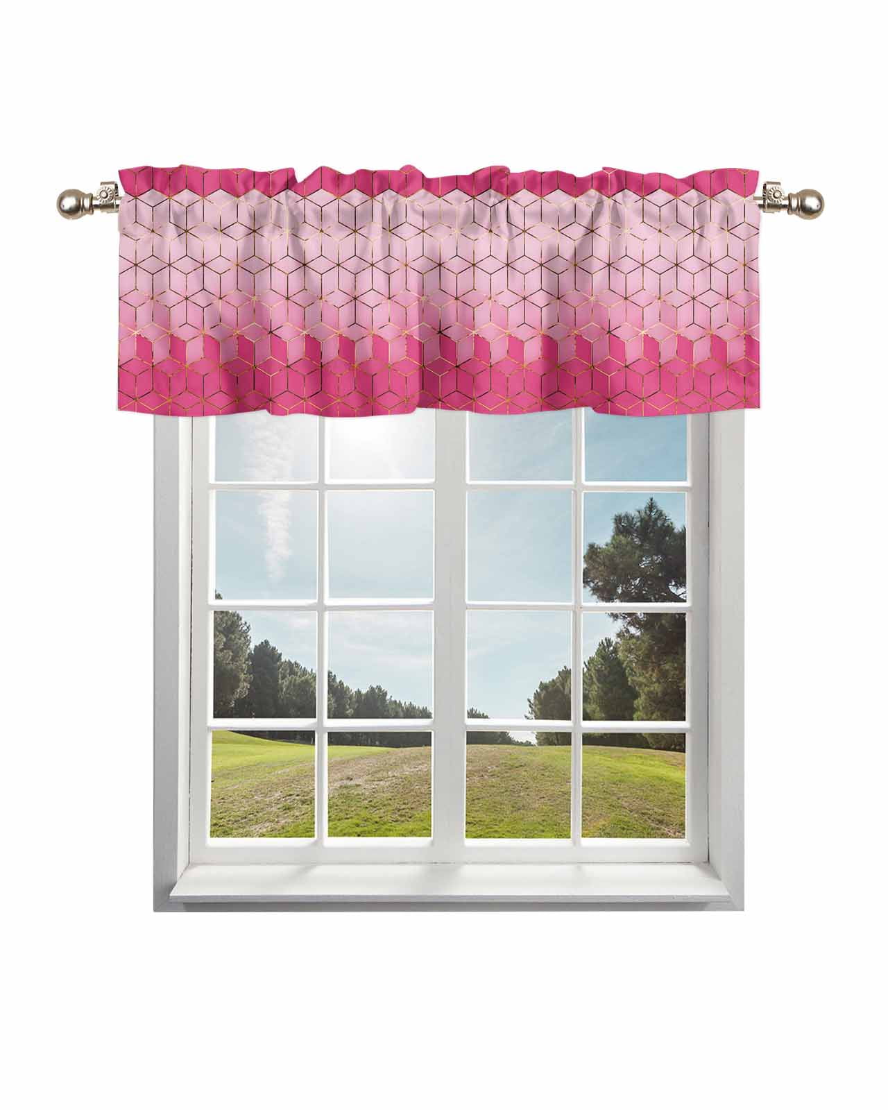 Pink Geometric Curtain Valance for Windows/Living Room/Kitchen/Bathroom ...