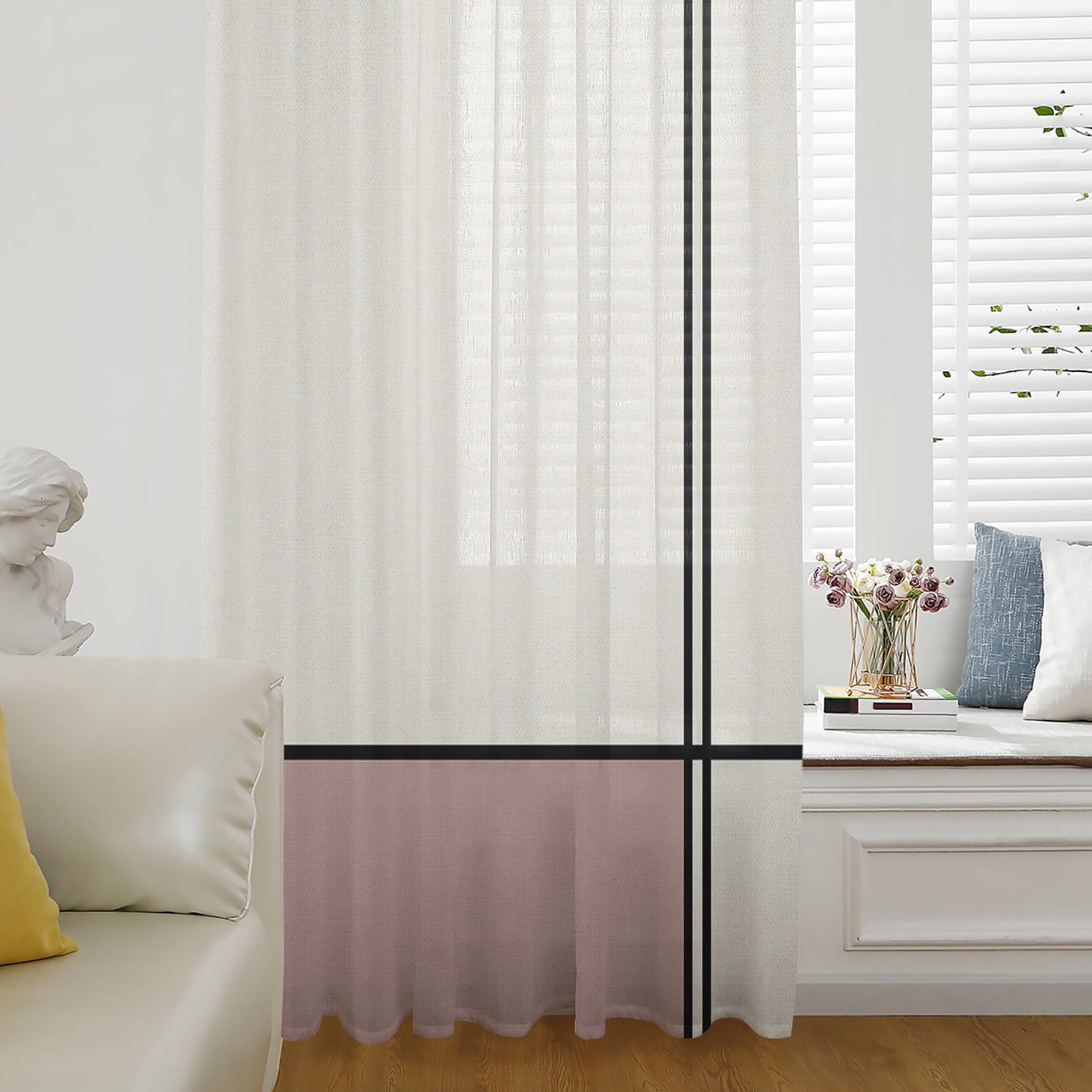 Pink Geometric Semi Sheer Curtains Drapes for Living Room,Bedroom ...