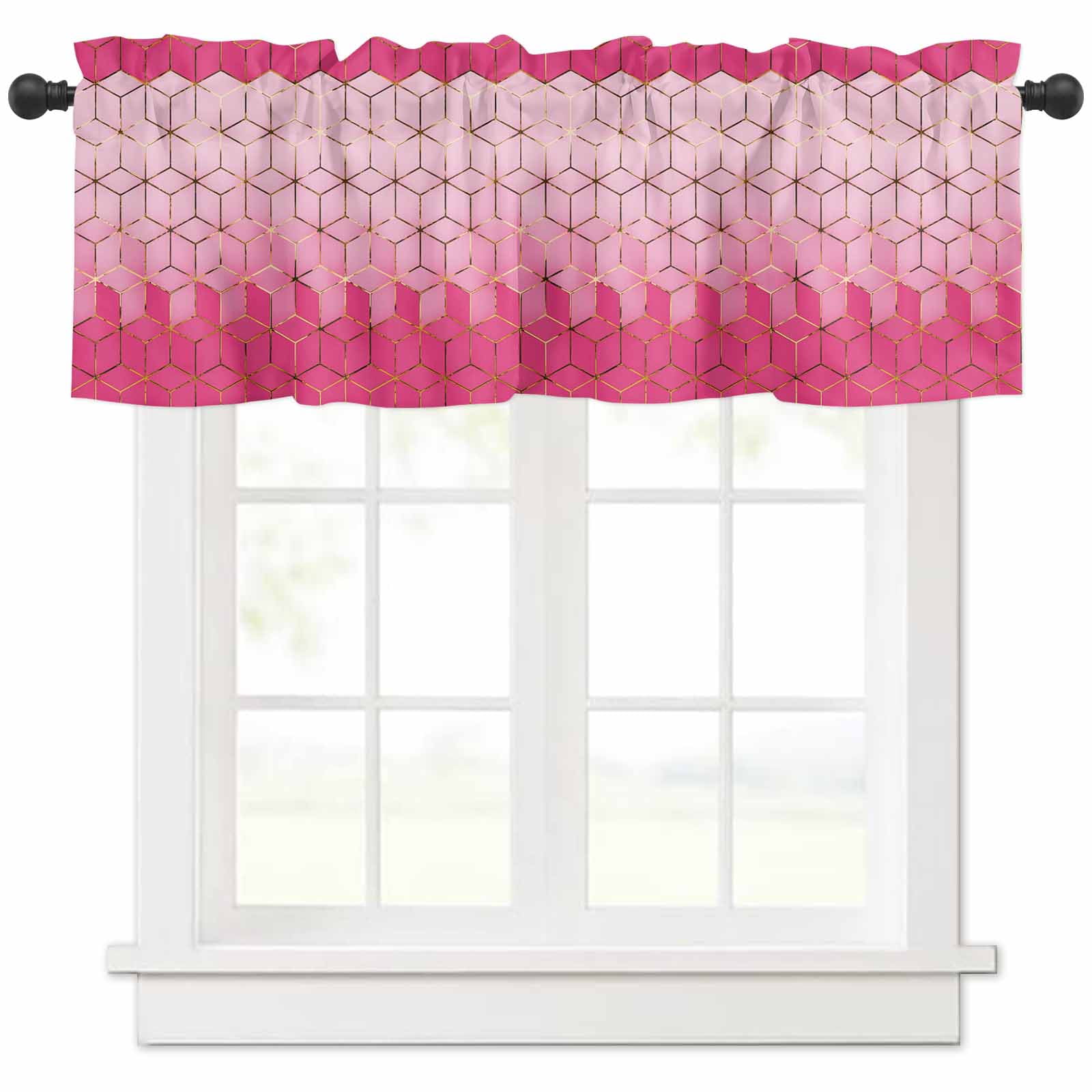 Pink Geometric Valances for Windows Farmhouse Kitchen Curtains Valances ...