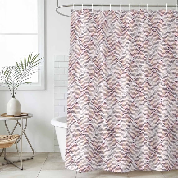 Pink Geometric Waterproof Fabric Shower Curtain,Modern Striped Abstract ...