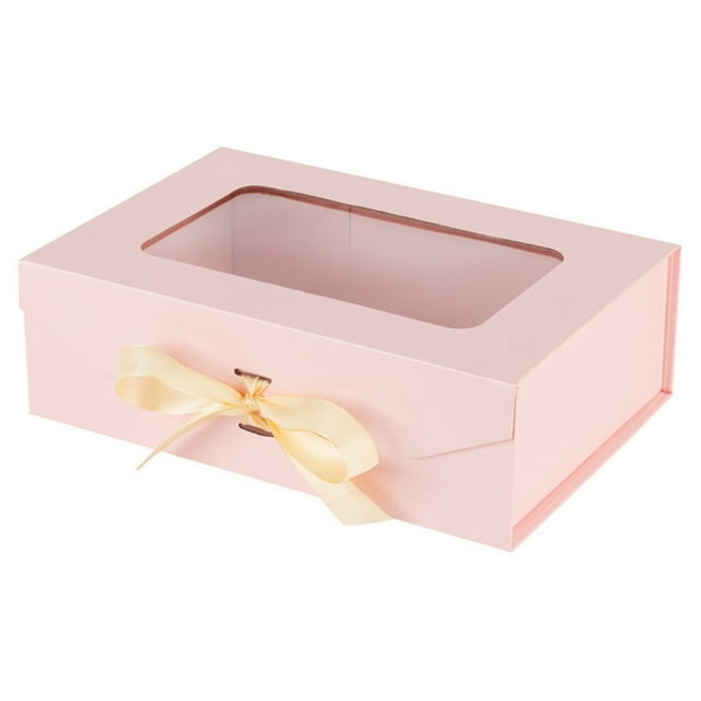 Pink Gift Box for Presents with Ribbon 10.8x7.5x3.5 Inches Clear Gift ...