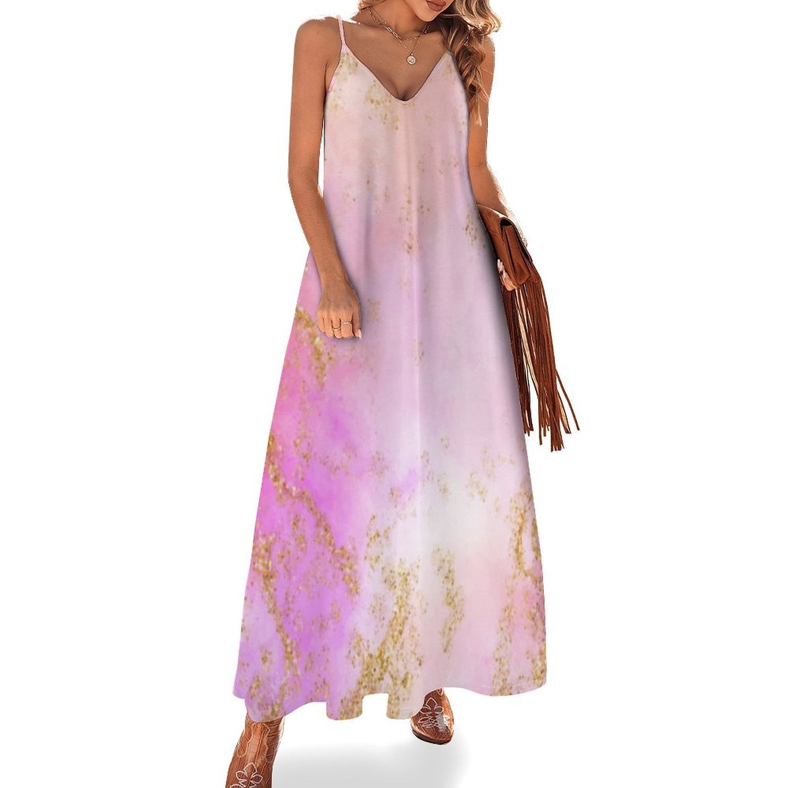 Pink Gilded Gold Sleeveless Dress Women's Luxury Party Dress Birthday ...