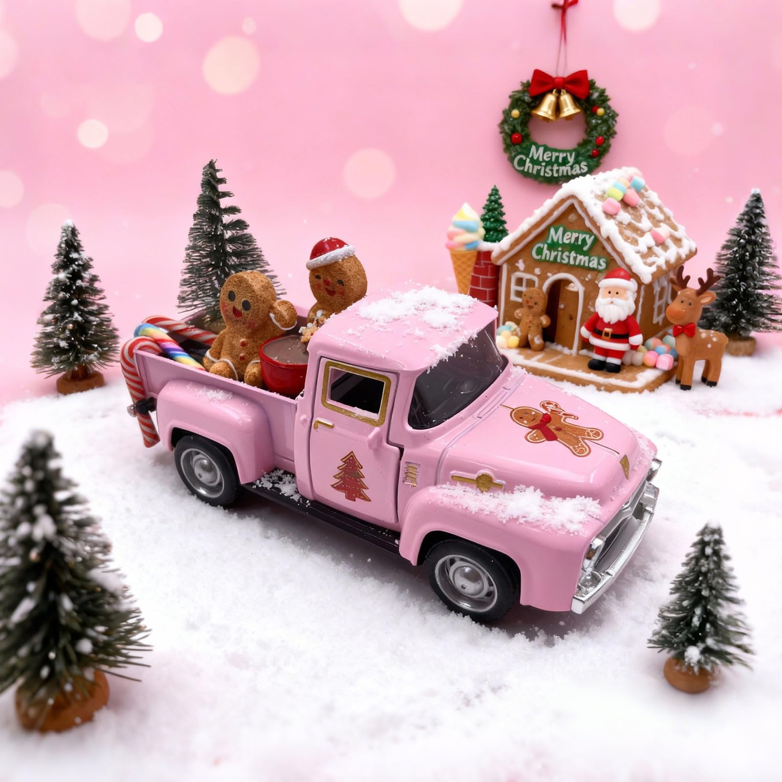 Pink Gingerbread Christmas Decor Vintage Farmhouse Metal Truck Xmas ...