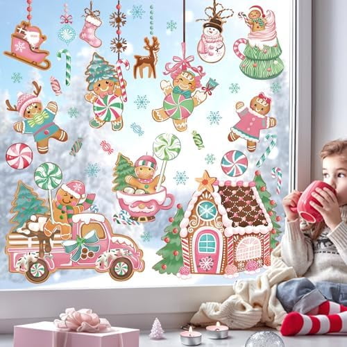 Pink Gingerbread Man Window Clings Christmas Peppermint Candy ...