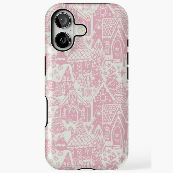 Pink Gingerbread Village Protective Case for iPhone 11 12 13 14 15 16 ...