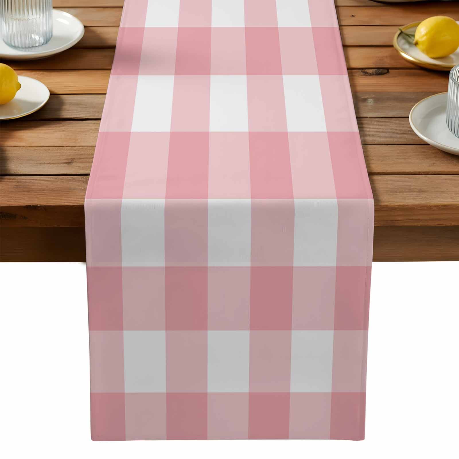 Pink Gingham Buffalo Check Table Runner, Pink White Plaid Cotton Linen ...