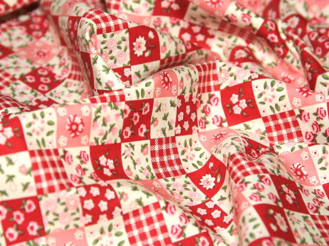 Pink Gingham Patchwork Print Cotton Poplin Dress Fabric - per yard ...