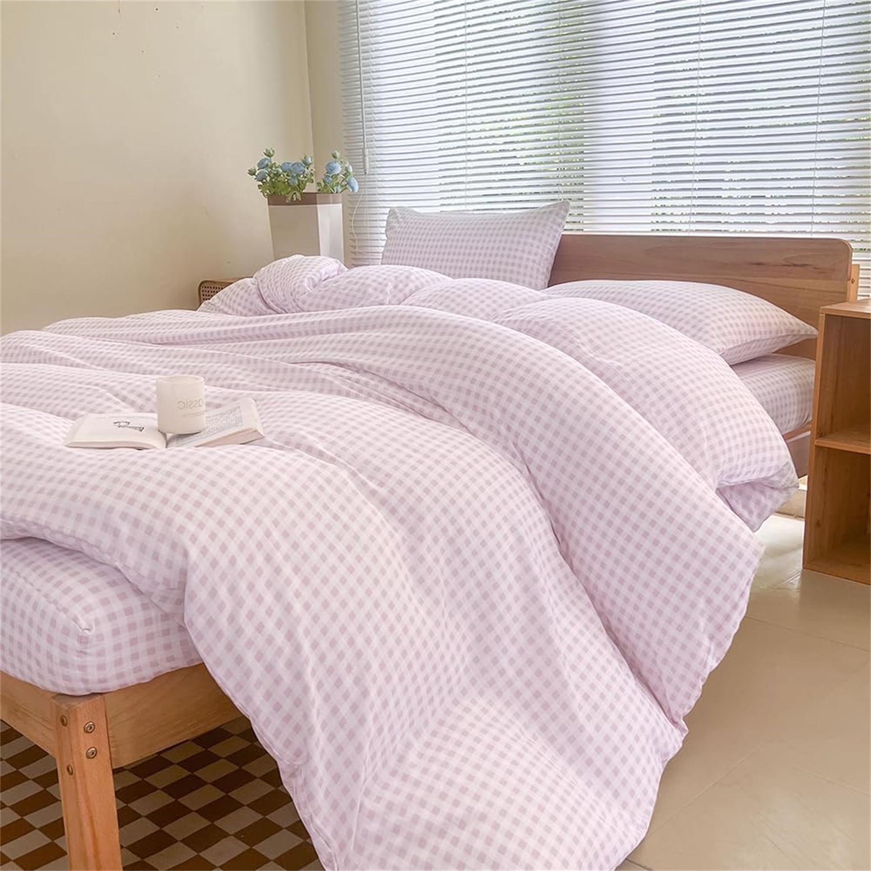 Pink Gingham Twin Duvet Cover Set, Pink Plaid Comforter Cover Set, 2 ...