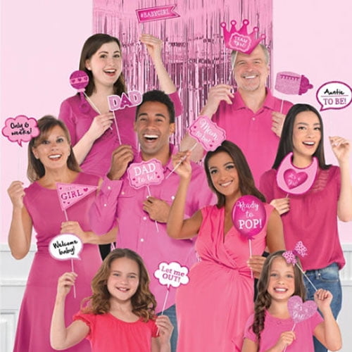 Pink Girl Baby Shower Deluxe Party Photo Props with Foil Backdrop 21 ...