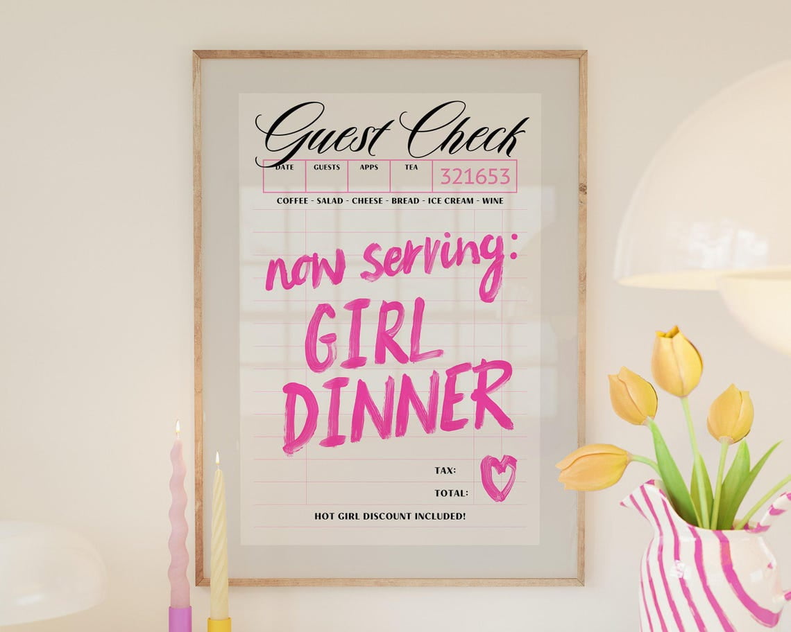 Pink Girl Dinner Guest Check Print: Preppy Dorm Wall Art #4186 ...