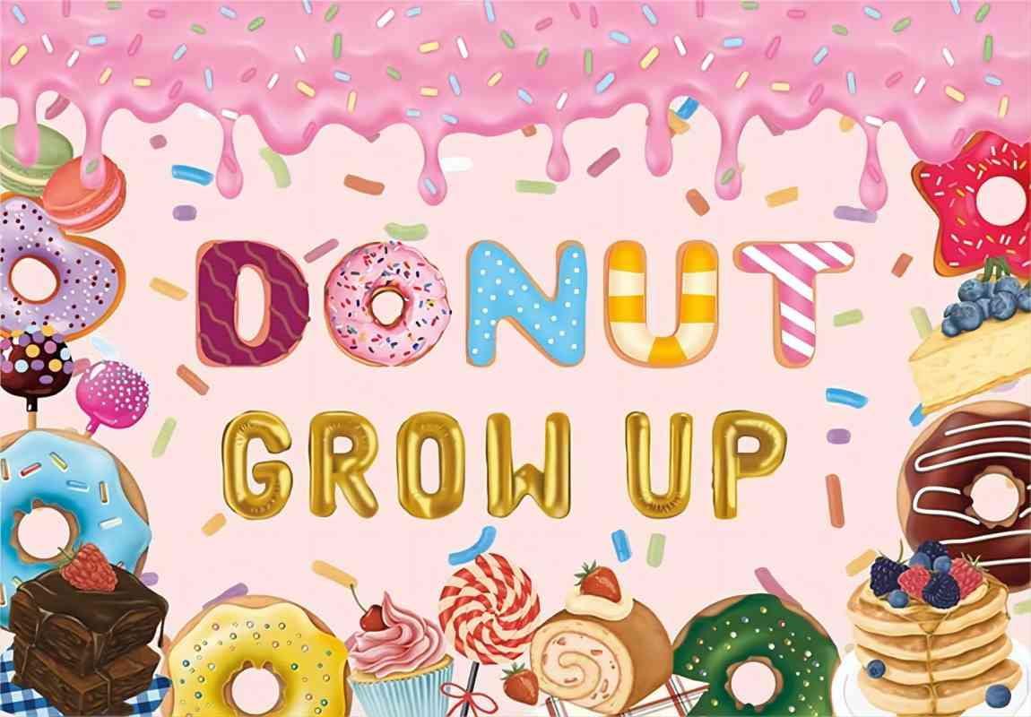 Pink Girl Donut Grow Party Backdrop Cream Colorful Confetti Photo ...