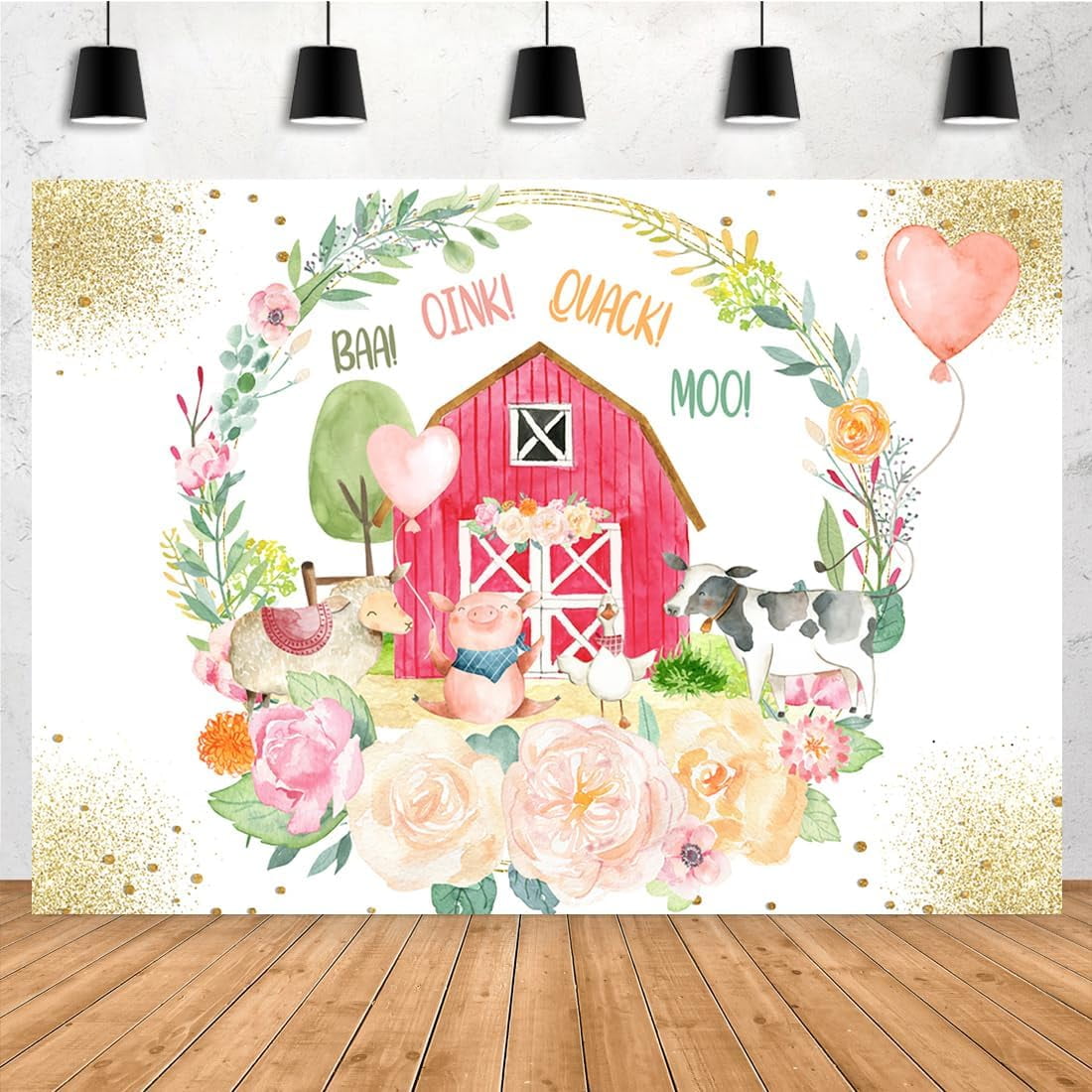 Pink Girl Farm Barn Backdrop Floral Barnyard Farmhouse Animals Love ...