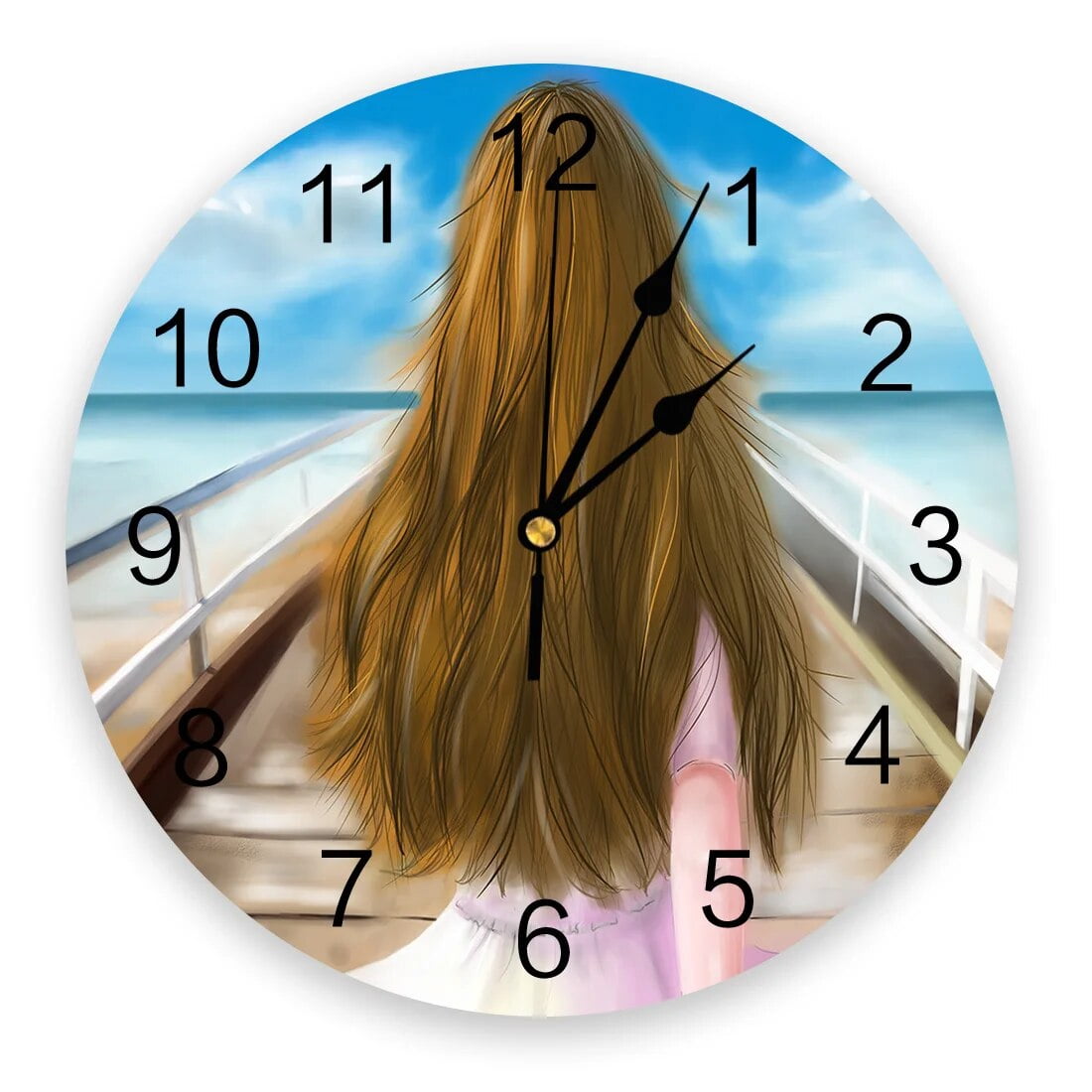 Pink Girl Flower Butterfly Wall Clock Modern Design Living Room ...