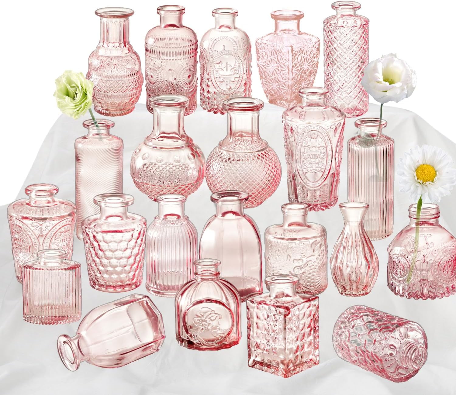 Pink Glass Bud Vase Set of 22, Small Vases for Flowers, Clear Glass ...