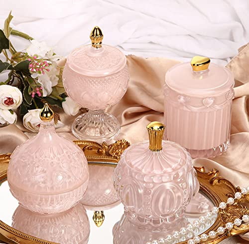 Pink Glass Relief Candy Storage Jar Jewelry Box Swab Box with Lid ...