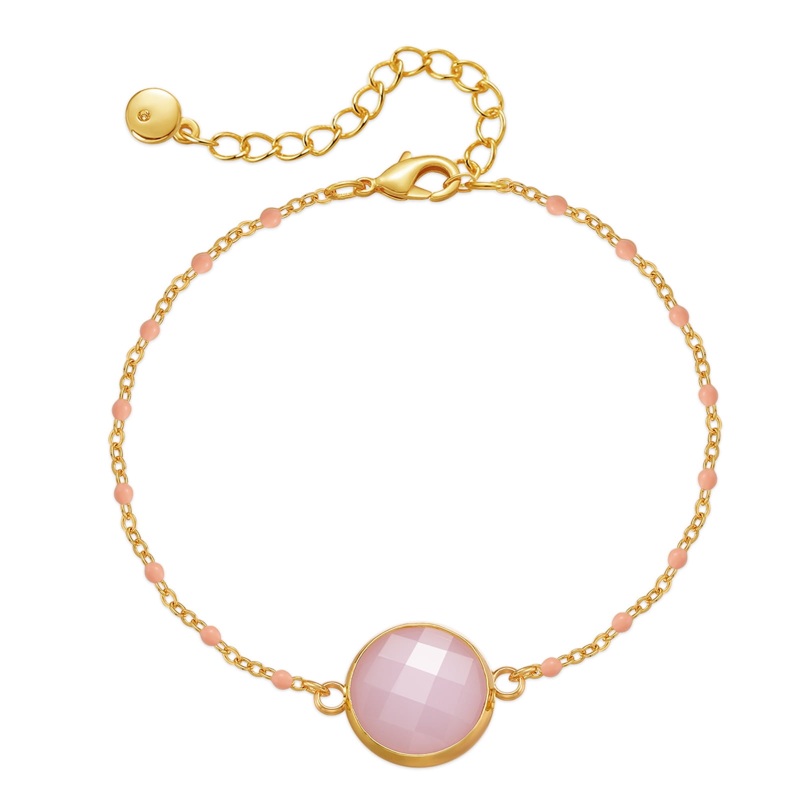 Pink Glass Sweet Bracelet Brass Plated Gold Chain To Keep The Color ...