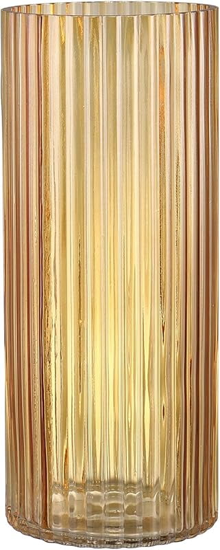 Pink Glass Vases, Glass Flower Vases Set of 2, Tall Ribbed Cylinder ...