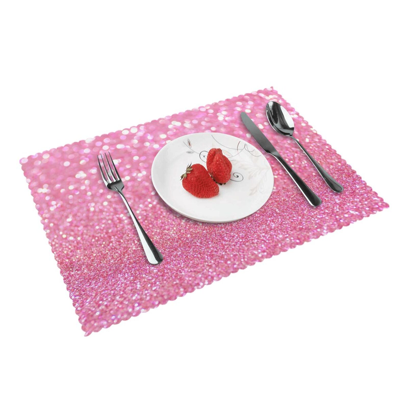 Pink Glitter (2) Placemats for Dining Table Set of 4 Washable Table ...