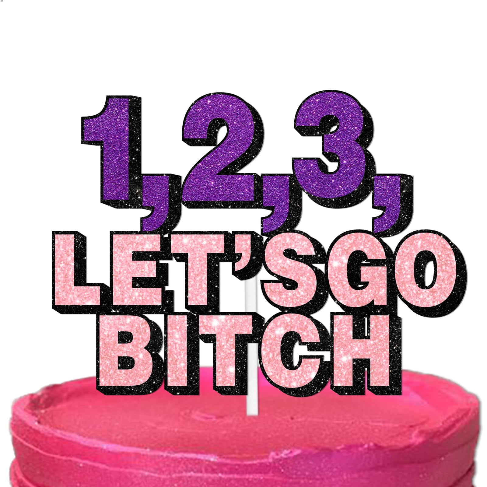 Pink Glitter Cake TWE5 Topper Cheer to 1 2 3 Let’s Go Theme Decorations ...