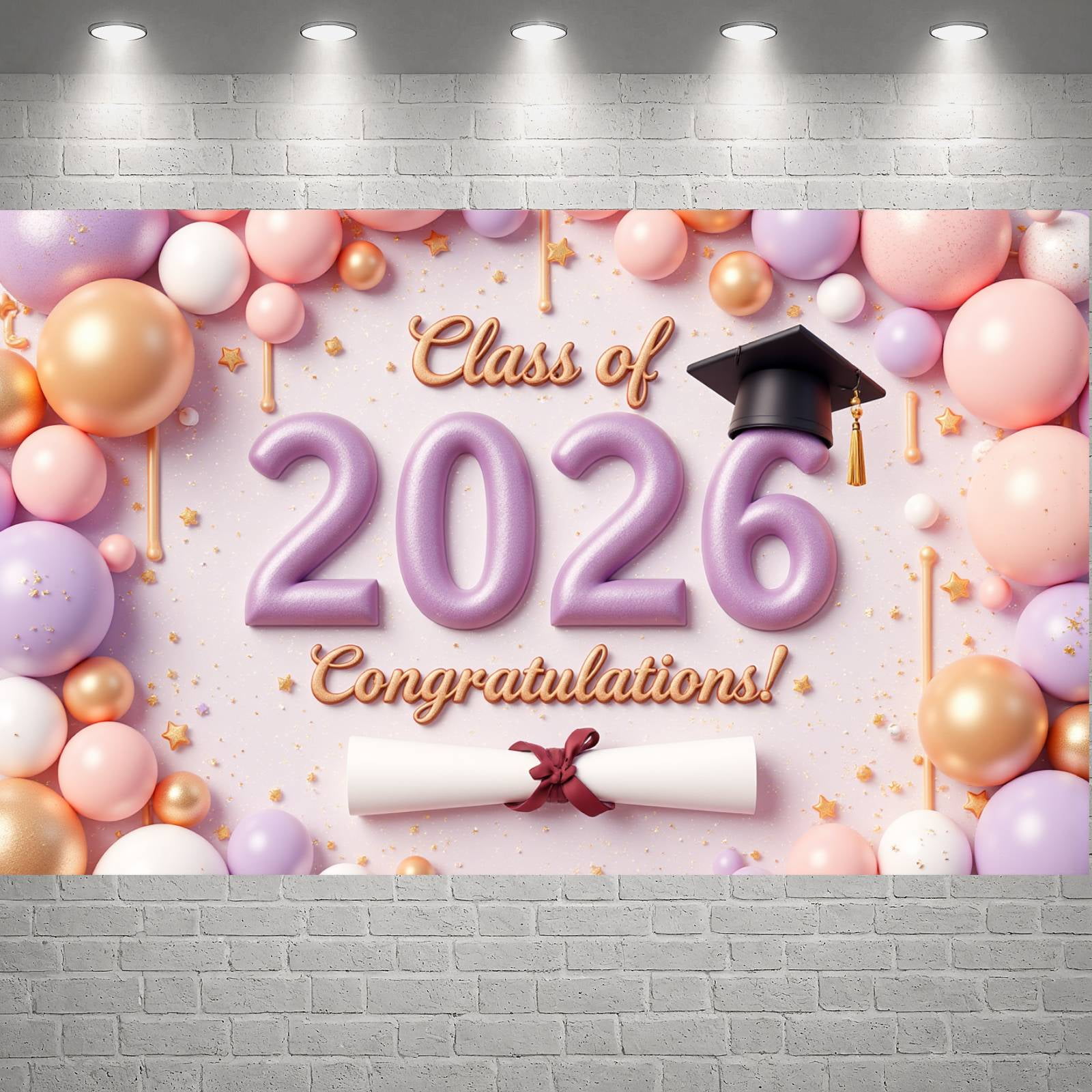 Pink Glitter Graduation Banner Class of 2026 Display Graduation Cap ...