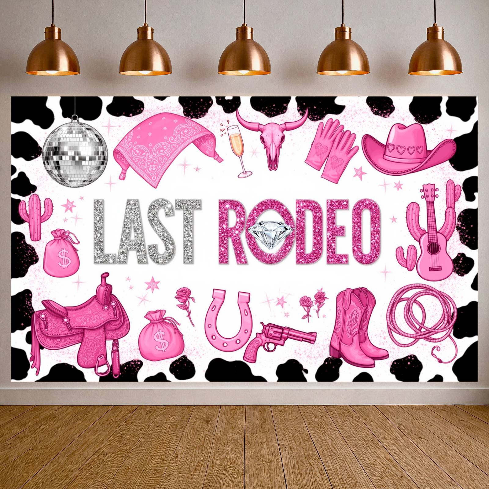 Pink Glitter Last Rodeo Banner Western Cowgirl Party Backdrop Sparkly ...