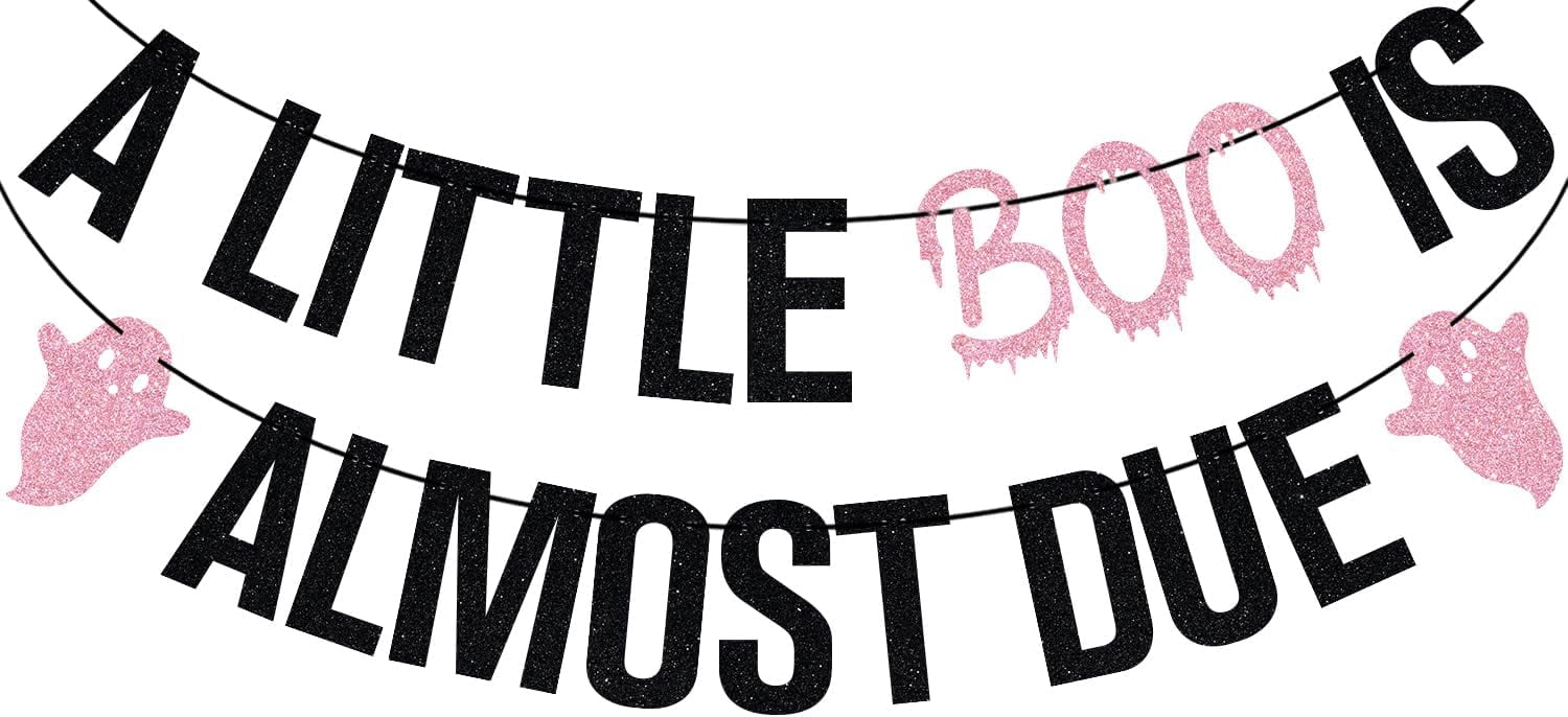 Pink Glitter A Little Boo is Almost Due Banner, Halloween Scary Boo ...