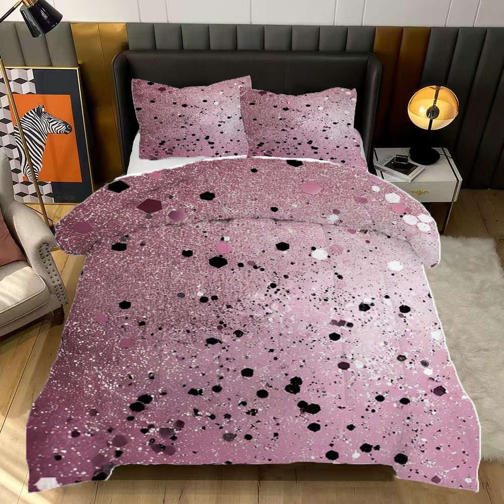 Pink Glitter Marble Texture Comforter Set Full Size Bedding Set For ...