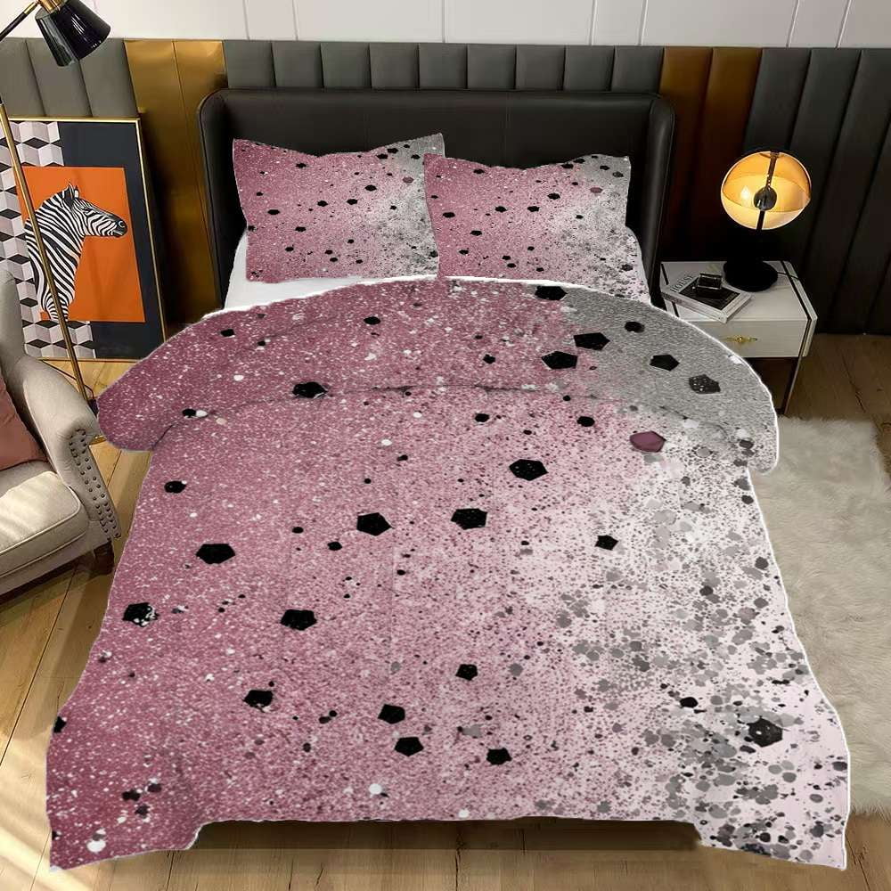 Pink Glitter Marble Texture Comforter Set King Size Bedding Set For ...