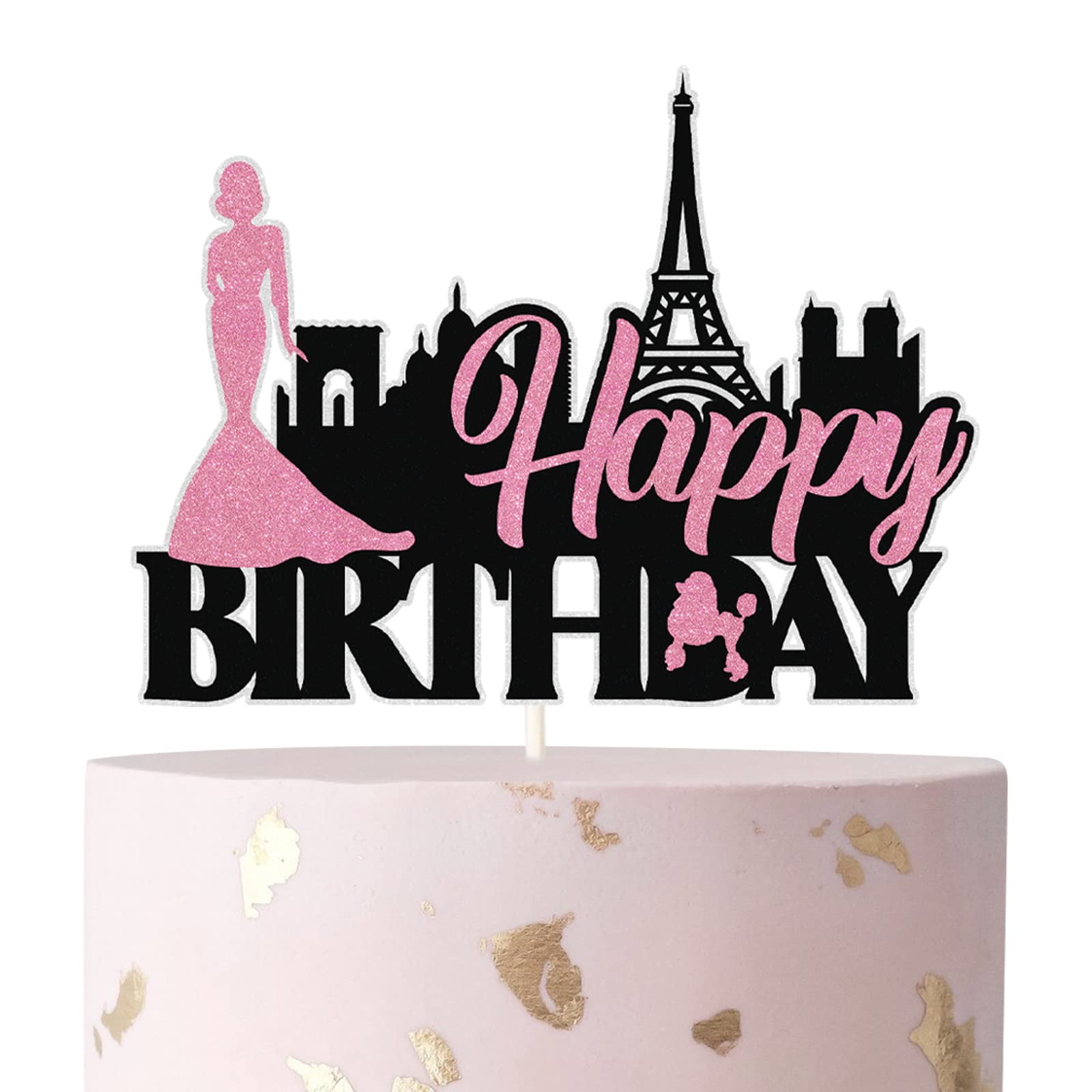 Pink Glitter ParisTRDN Birthday Cake Topper for Girls Lady, Effiel ...
